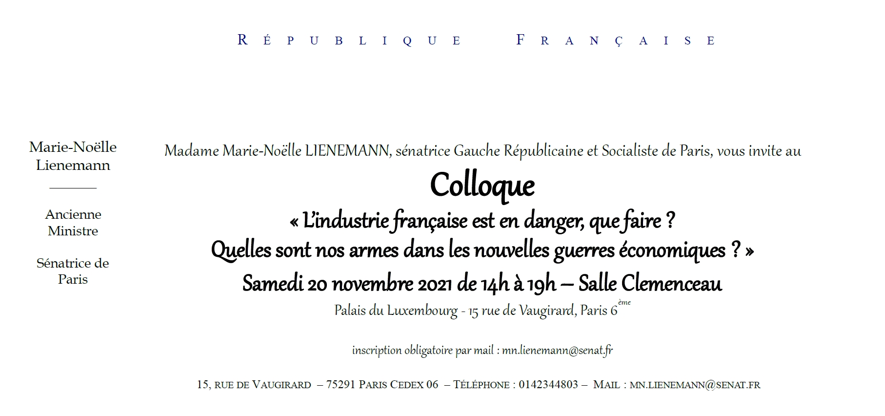 Programme prévisionnel du colloque du 20 novembre 2021 - Marie-Noëlle Lienemann